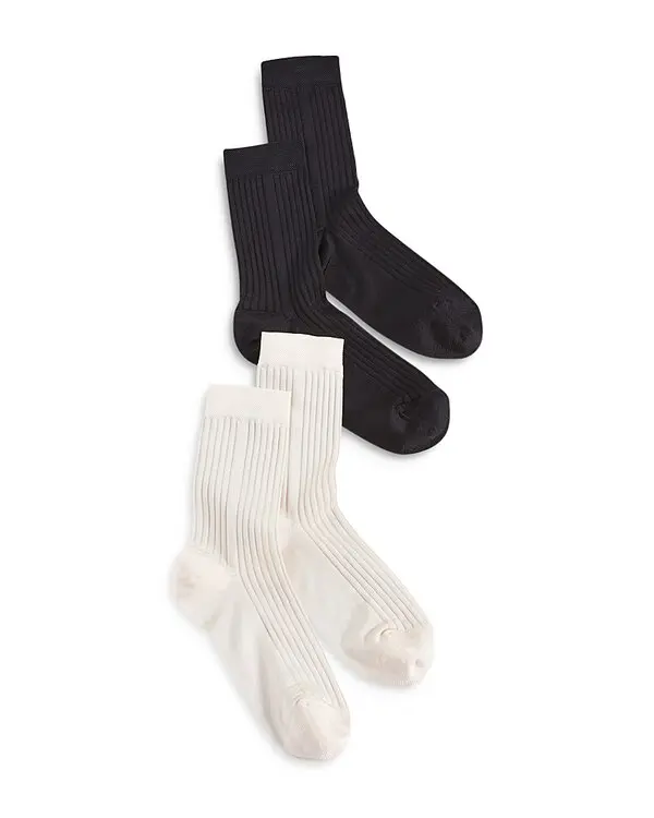 STEMS Silky Ribbed Crew Socks Pack - Black Ivory