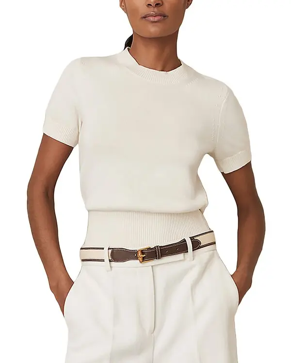 REISS Anita Knit Crewneck Top - Ivory