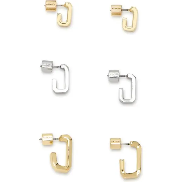 All Saints Set Of Three Hex Huggie Hoop Earrings