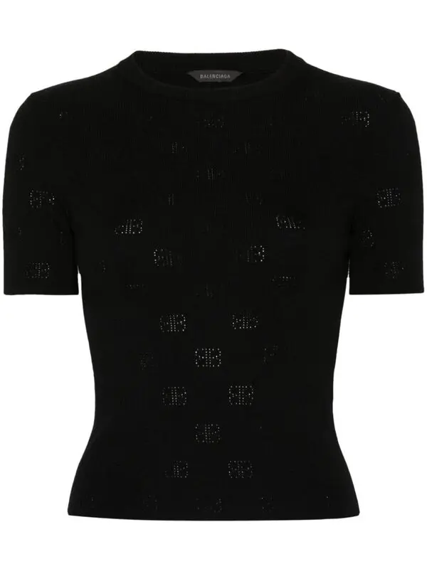 Balenciaga Open-knit Wool Top - Black