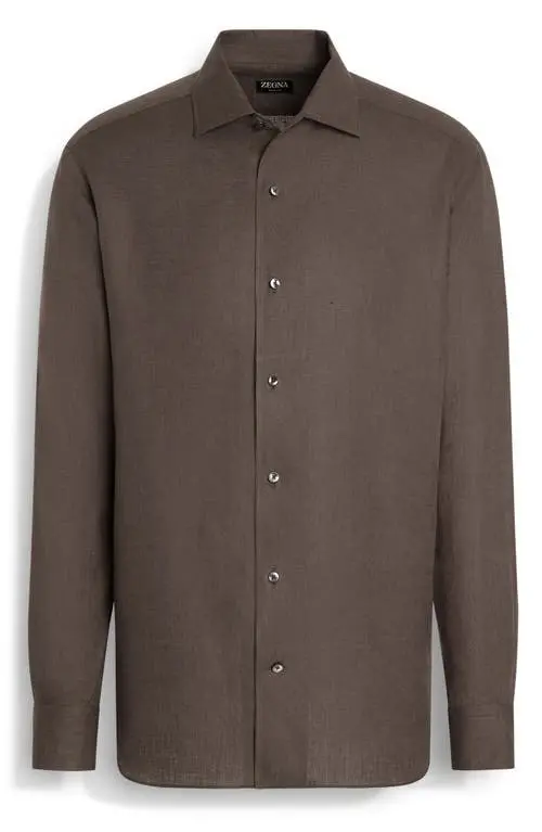 Zegna Oasi Linen Button-up Shirt - Dark Solid Grey