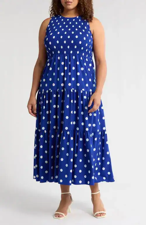 Anne Klein Polka Dot Sleeveless Maxi Dress In Santorini Blue - 40% Off |  Editorialist
