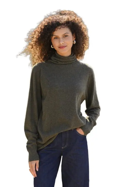 CELTIC & CO. Geelong Wool Slouchy Turtleneck Sweater - Olive