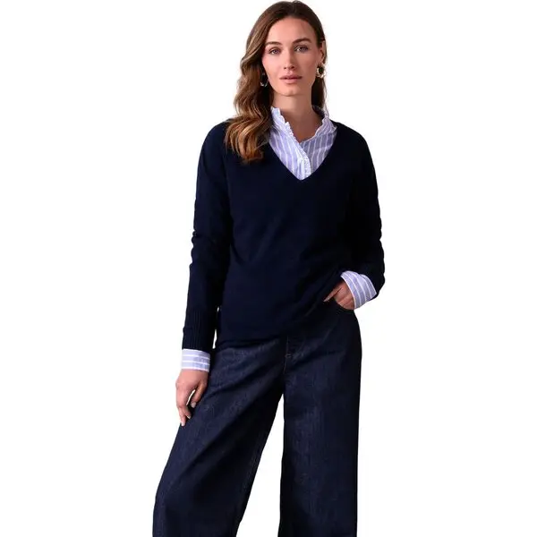 CELTIC & CO. Geelong Wool Slouch V-neck Sweater - Dark Navy