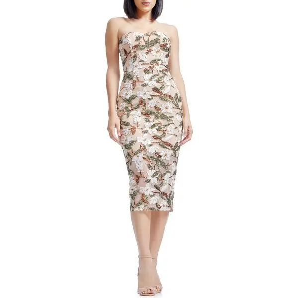 Dress The Population Shailene Sequin Floral Midi Dress