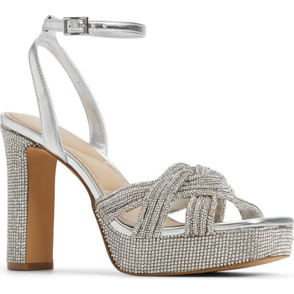 Aldo Shimma Platform Ankle Strap Sandal - Silver