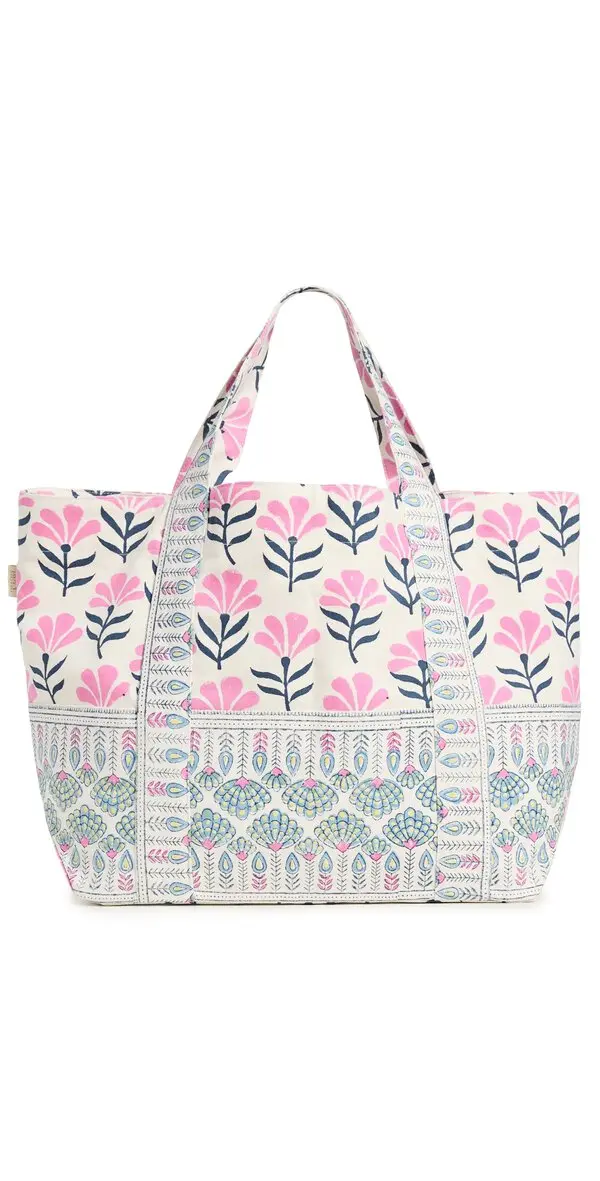 Bell Medium Beach Tote Bag - Fuschia Navy Flower