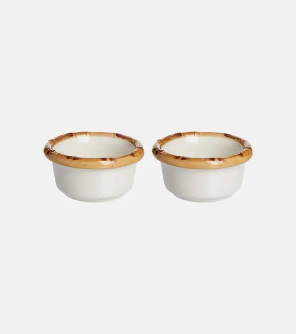 LES-OTTOMANS Bamboo Set Of 2 Ceramic Bowls - Multicoloured