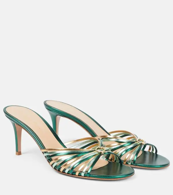 GIANVITO ROSSI Vyna 70 Metallic Leather Mules - Green