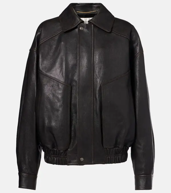 Saint Laurent Leather Bomber Jacket - Brown