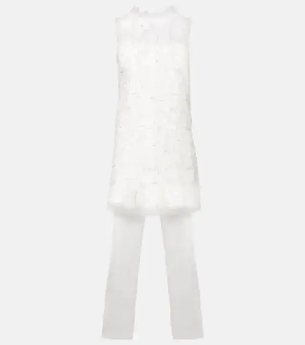 self portrait beaded tulle mini dress Open-Back Long Formal Dress with Pastel Beading Ivory / 0