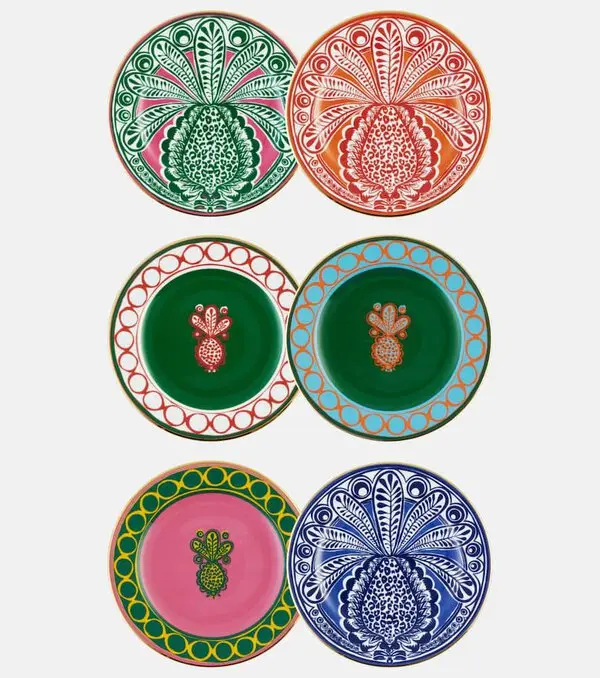 La DoubleJ Pineapple Set Of 6 Dessert Plates - Multicoloured