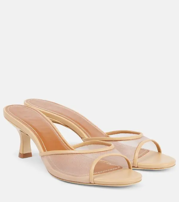 Staud Brigitte 55 Mesh Mules - Beige