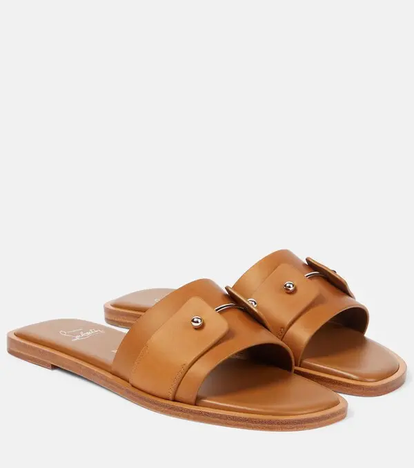 CHRISTIAN LOUBOUTIN Chambelimule Leather Slides - Brown