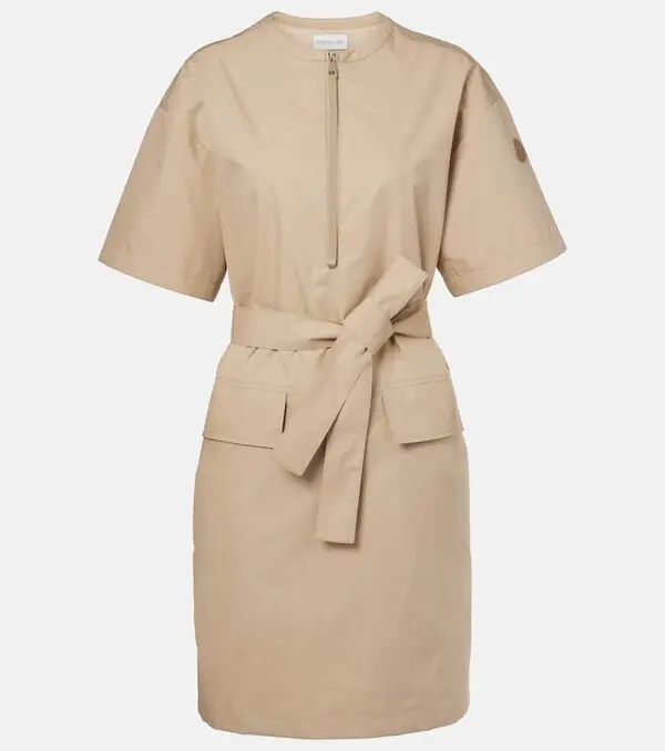 Moncler Belted Cotton-blend Minidress - Brown