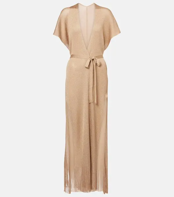 Max Mara Zarelia Fringed Lamé Kaftan - Brown