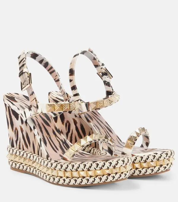 CHRISTIAN LOUBOUTIN Pyraclou 110 Leopard-print Wedge Sandals - Multicoloured