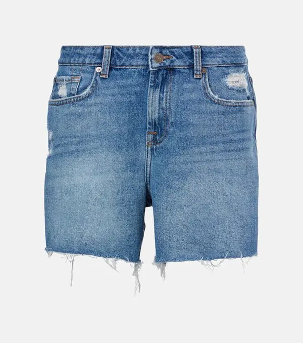 7 For All Mankind Distressed Denim Shorts - Blue
