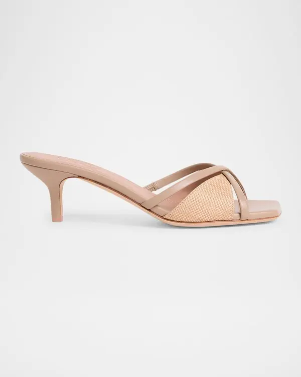 MALONE SOULIERS Raffia And Leather Slide Sandals - Mushroom