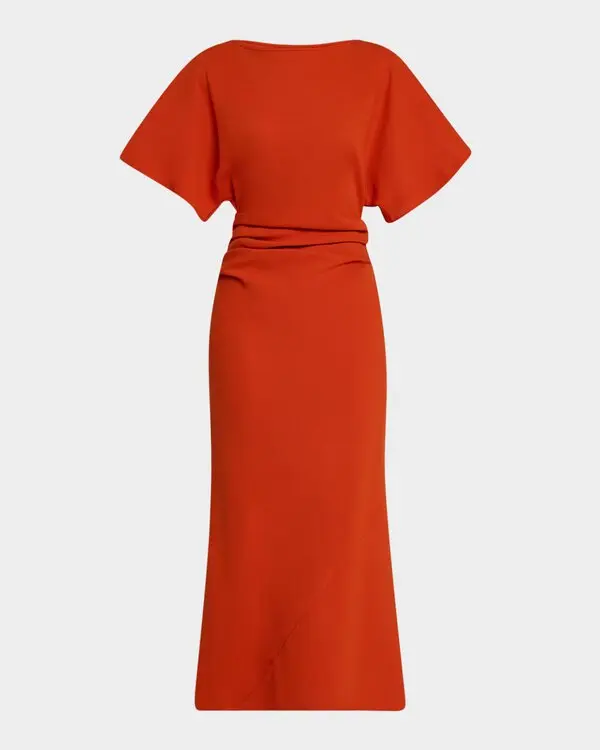 Staud Amelie Ruched Midi Dress - Cayenne