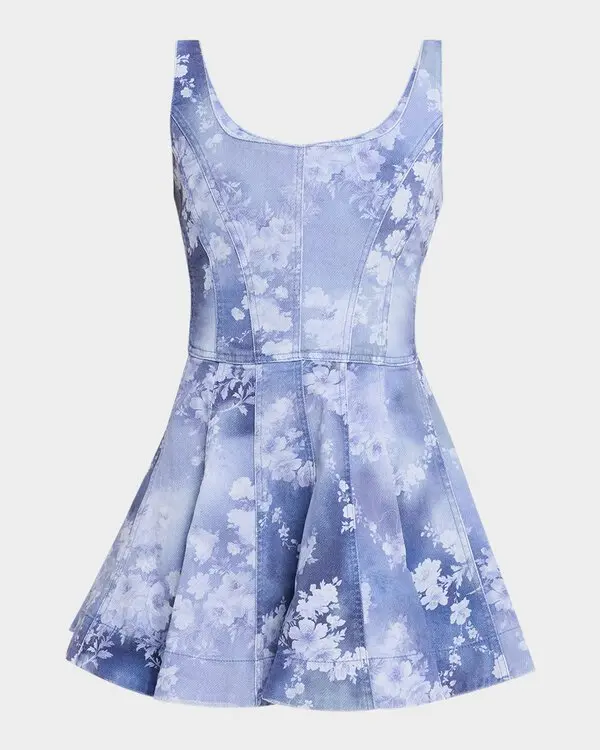 LoveShackFancy Piero Floral Denim Mini Dress