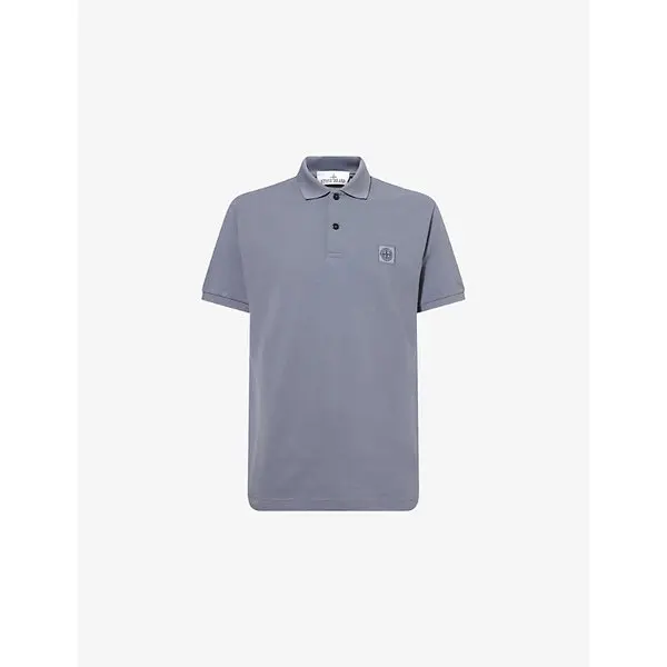 Stone Island Logo-embroidered Short-sleeve Cotton Polo Shirt - Dark Blue