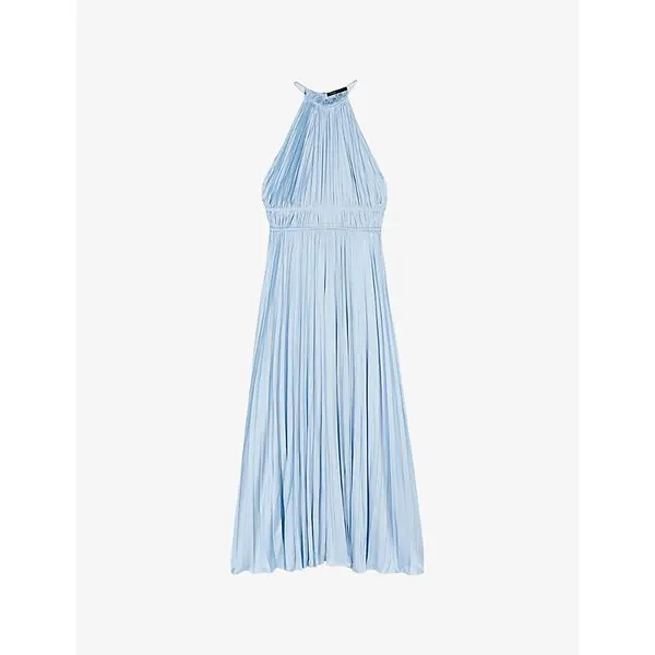 Maje Pleated Sleeveless Woven Maxi Dress - Bleus