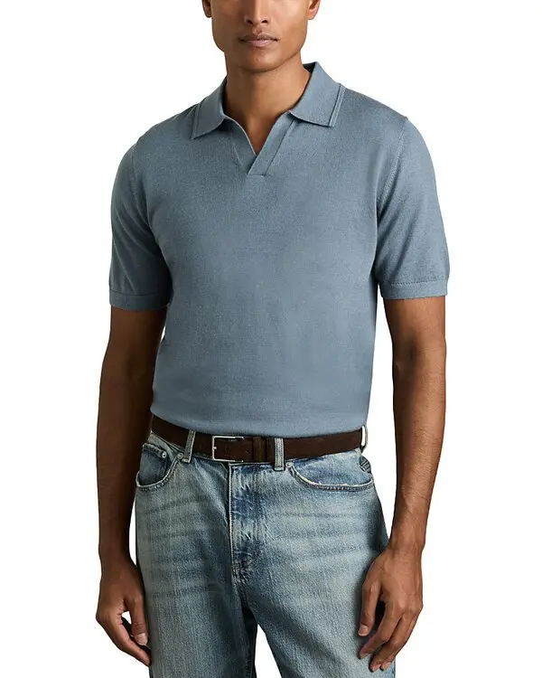 REISS Duchie Regular Fit Open V Neck Polo - Airforce Blue