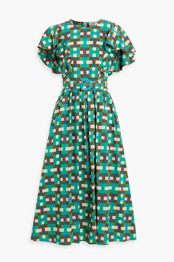 Diane Von Furstenberg Damon Belted Checked Midi Dress