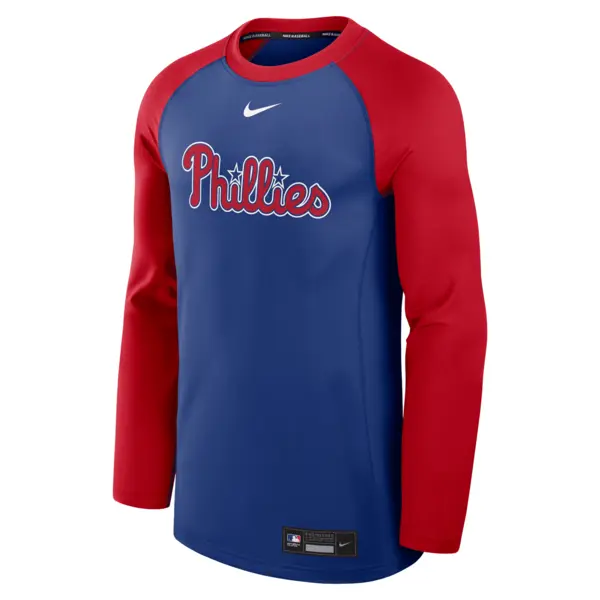 Nike Philadelphia Phillies Authentic Collection Game Time Dri-fit Mlb Pullover Crew - Blue