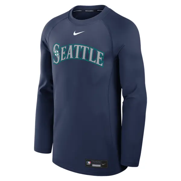 Nike Seattle Mariners Authentic Collection Game Time Dri-fit Mlb Pullover Crew - Blue