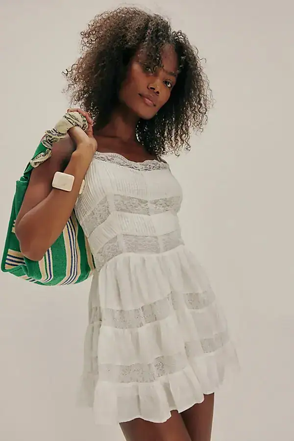 white christmas dresses FREE PEOPLE Lace Detail VALENCIA Mini Dress – Silver Accents main image 1