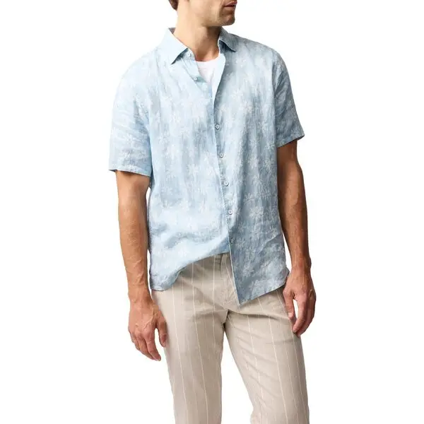 Rodd & Gunn Belleknowes Original Fit Floral Short Sleeve Linen Button-up Shirt - Mist
