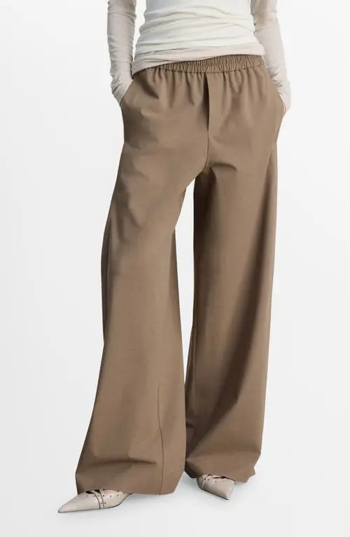 Mango Wide Leg Trousers - Medium Brown