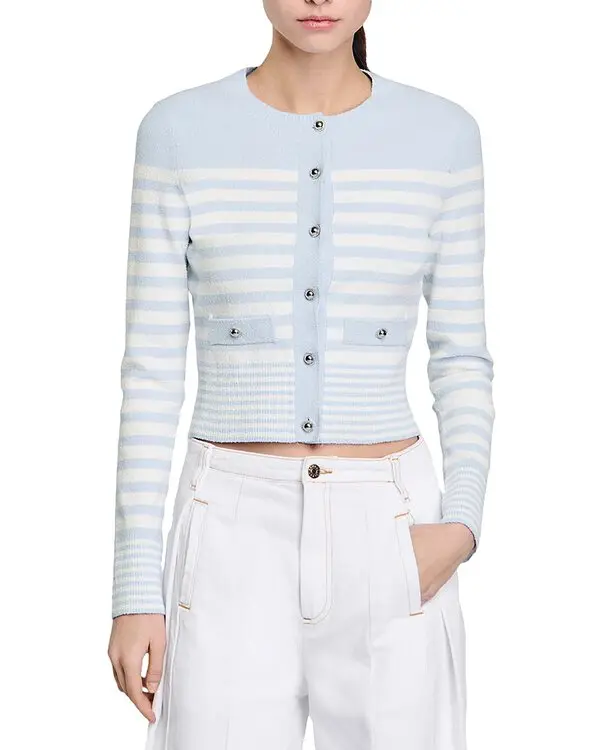 Sandro Striped Cardigan - Sky Blue