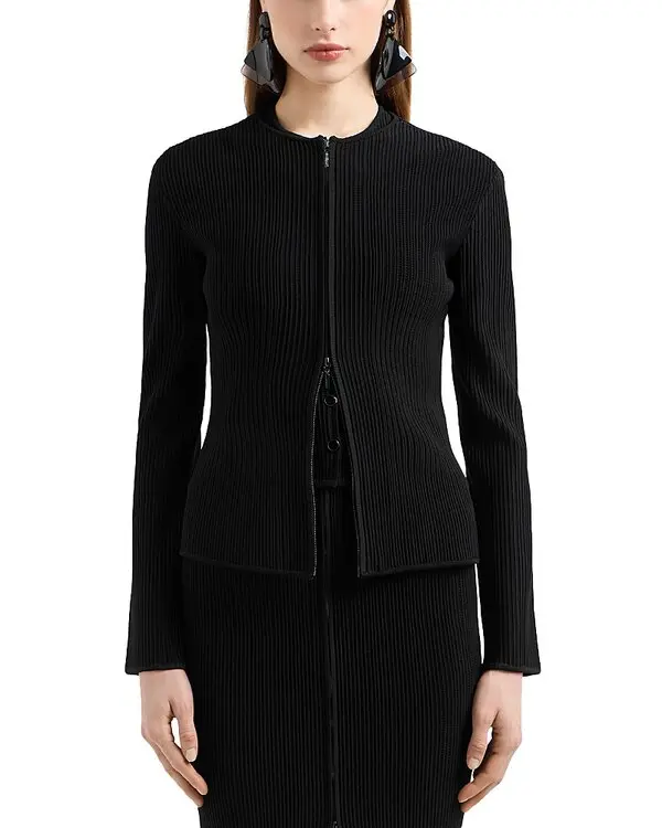 Emporio Armani Textured Ottoman Jersey Zip-up Jacket - Black