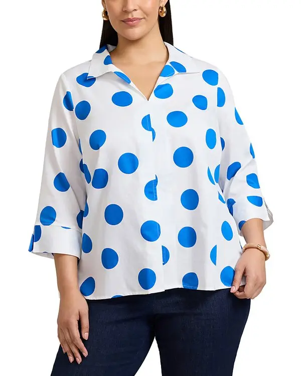 Foxcroft Agnes 3/4 Sleeved Dot Shirt - White/blue