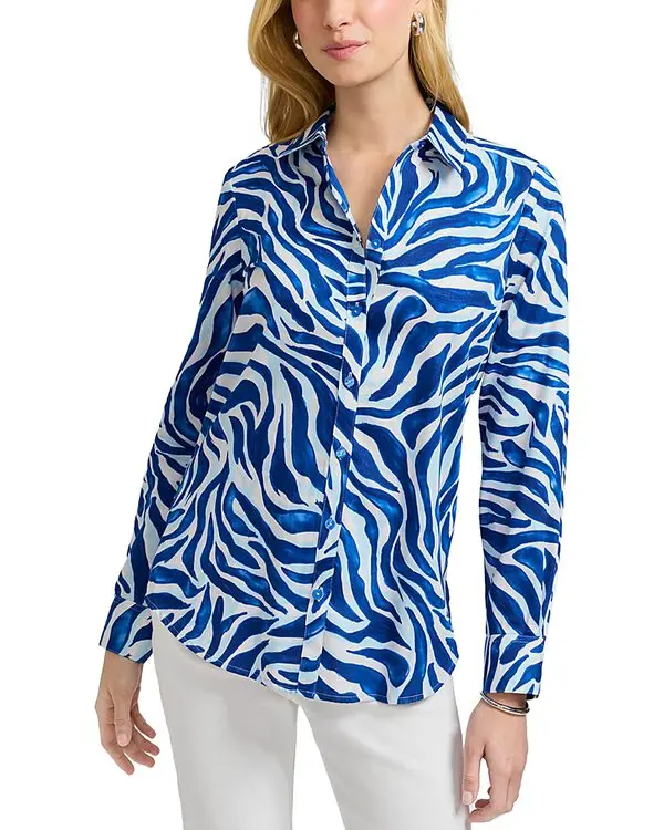 Foxcroft Zoey Long Sleeved Zebra Shirt - Blue/white