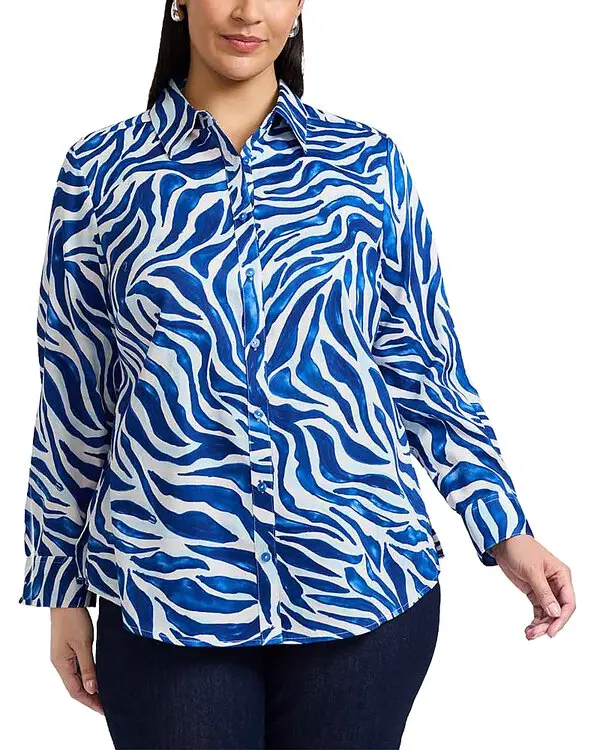 Foxcroft Zoey Long Sleeved Tonal Zebra Shirt - Blue/white