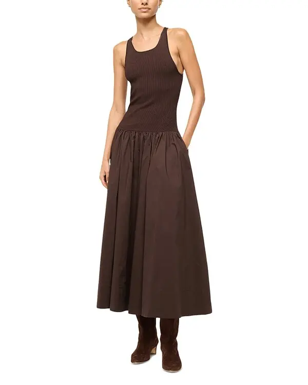 Staud Yamila Mixed Media Dress - Earth