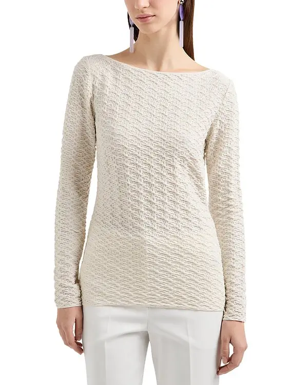 Emporio Armani Long Sleeve Textured Top - Warm White