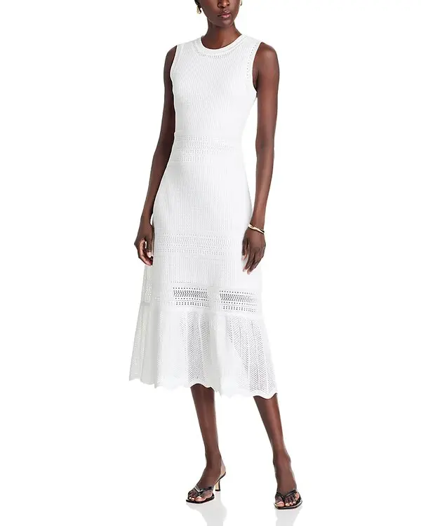 Misook Modern Fit Pointelle Knit Dress - White