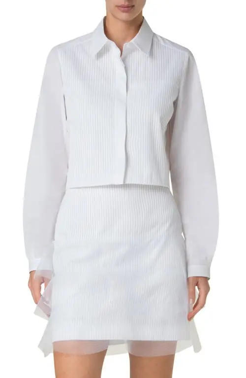 Akris Pleat Front Cotton Voile Crop Shirt