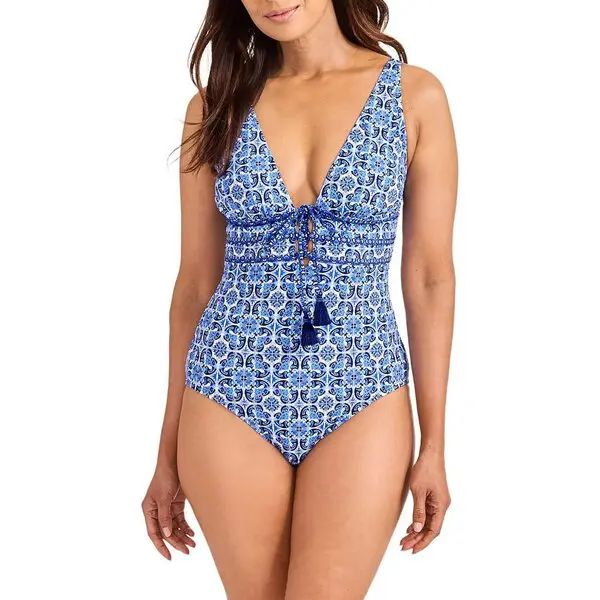 Tommy Bahama Terrazzo Tile One-piece Swimsuit - Palace Blue