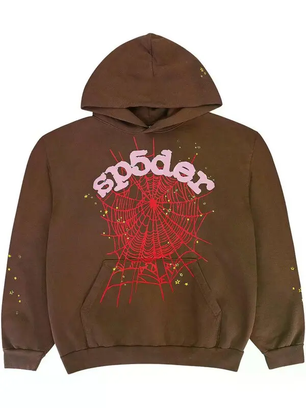 SP5DER Graphic Print Web Hoodie - Brown