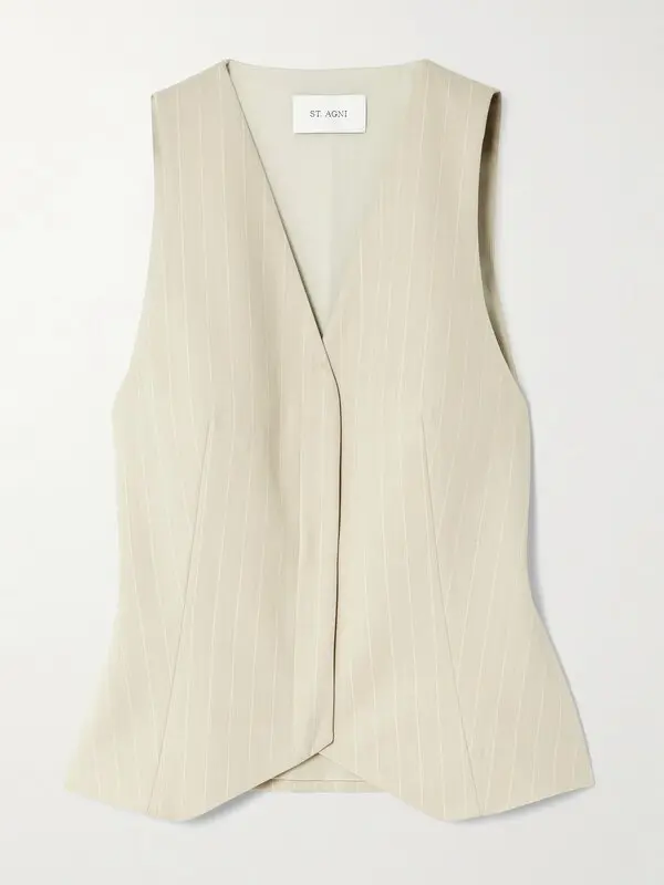 ST. AGNI Pinstriped Wool-blend Twill Vest - Neutrals