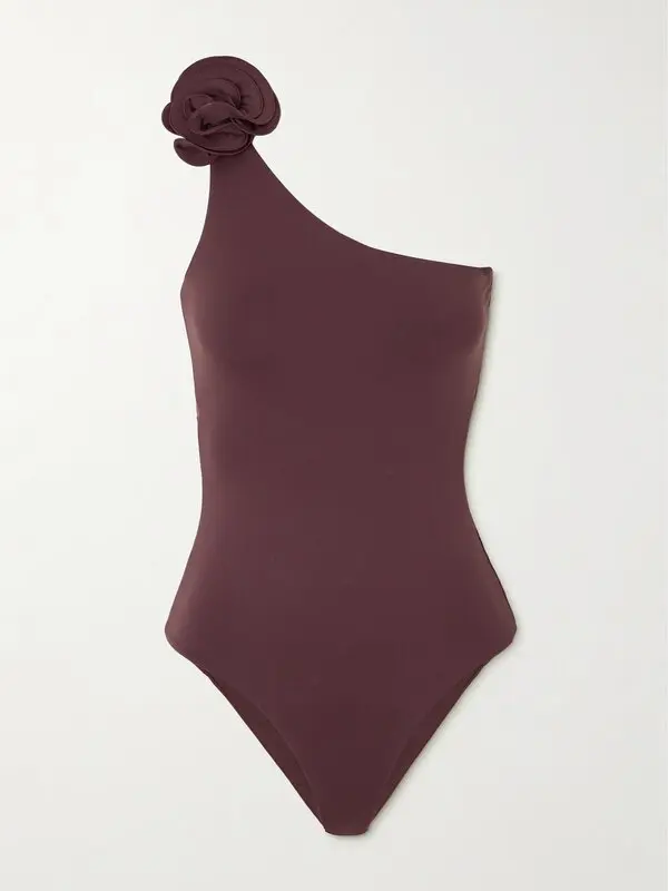 Magda Butrym Embellished One-shoulder Swimsuit - Brown