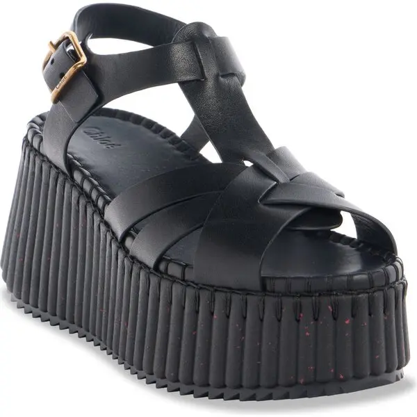 Chloé Nama Wedge Platform Sandal - Black