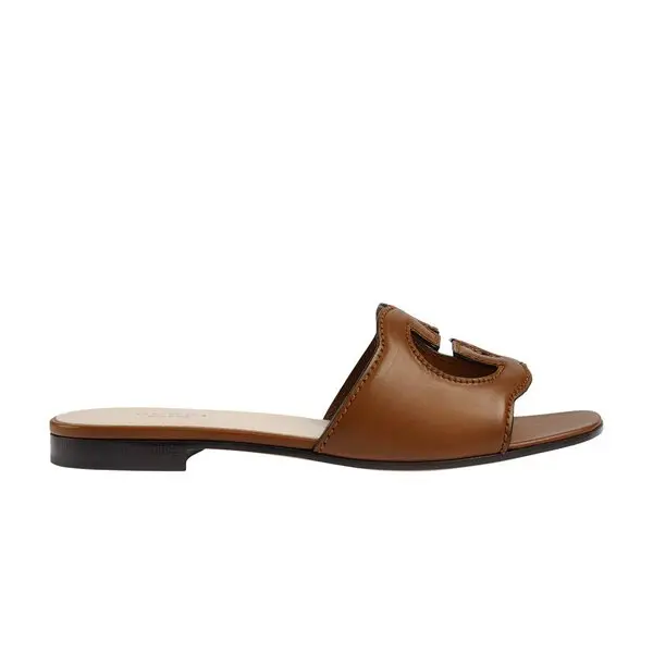 Gucci Interlocking G Cut-out Slide Sandal - Brown