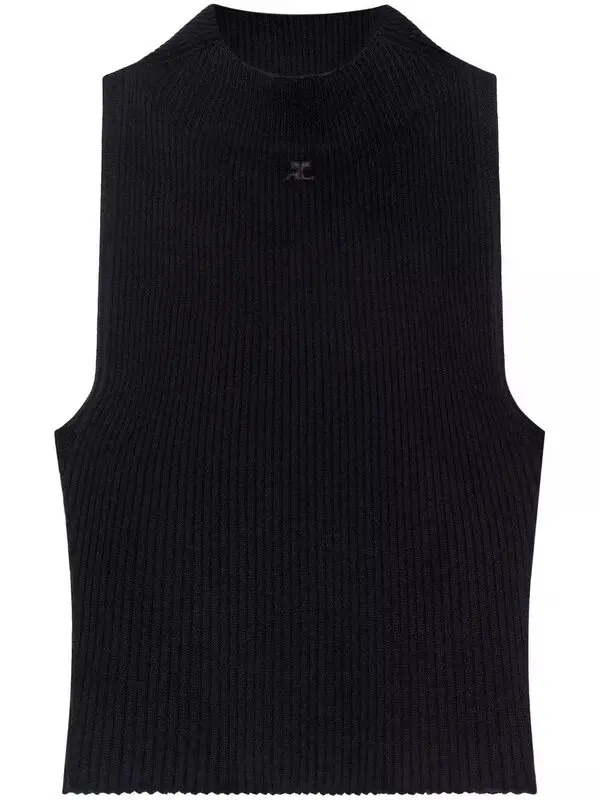 COURREGES Cropped Ribbed Tank Top - Black